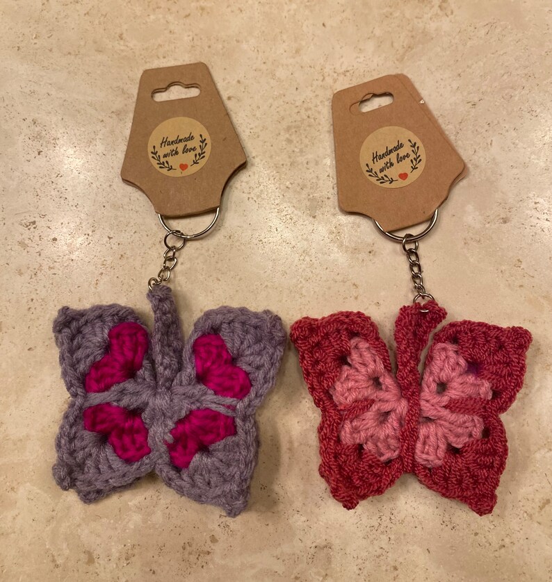 Butterfly Keychains Set of 2 3D Crochet Butterfly Keychain Colorful ...