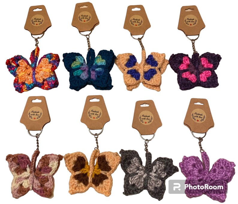 Handmade 3D Butterfly Key Chain Crochet Butterfly Keychains Rainbow ...