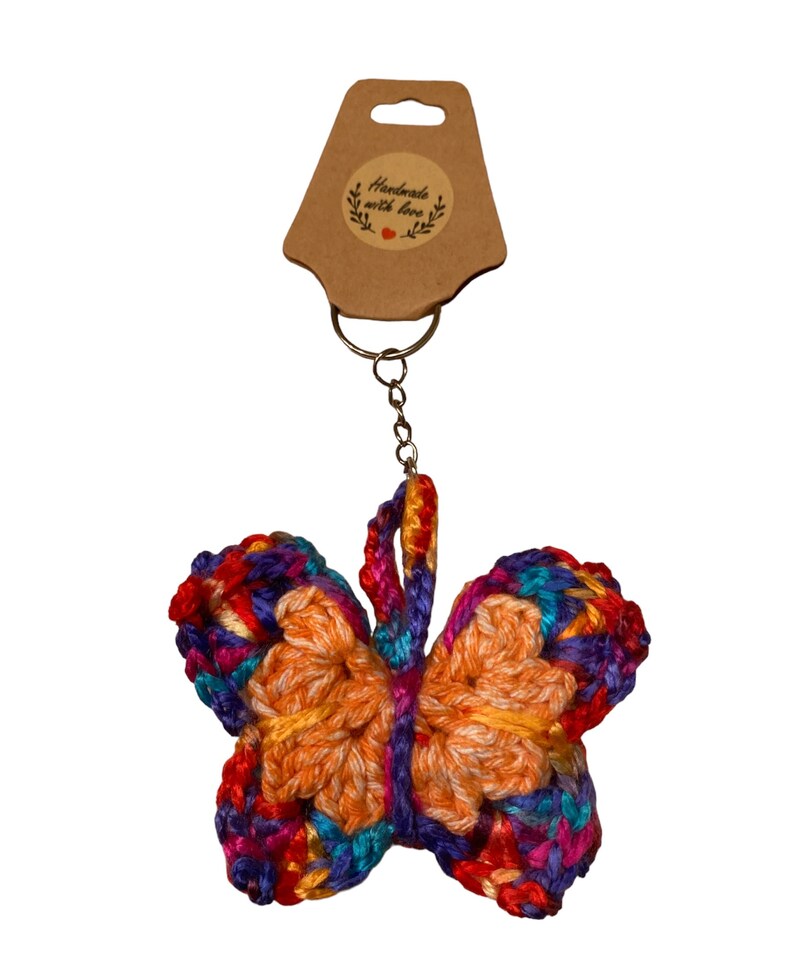 Handmade 3D Butterfly Key Chain Crochet Butterfly Keychains Rainbow ...