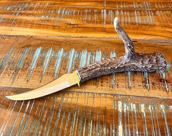 Stag Antler Knife, Tool Steel Knife, Deer Antler Hunting Knife ...