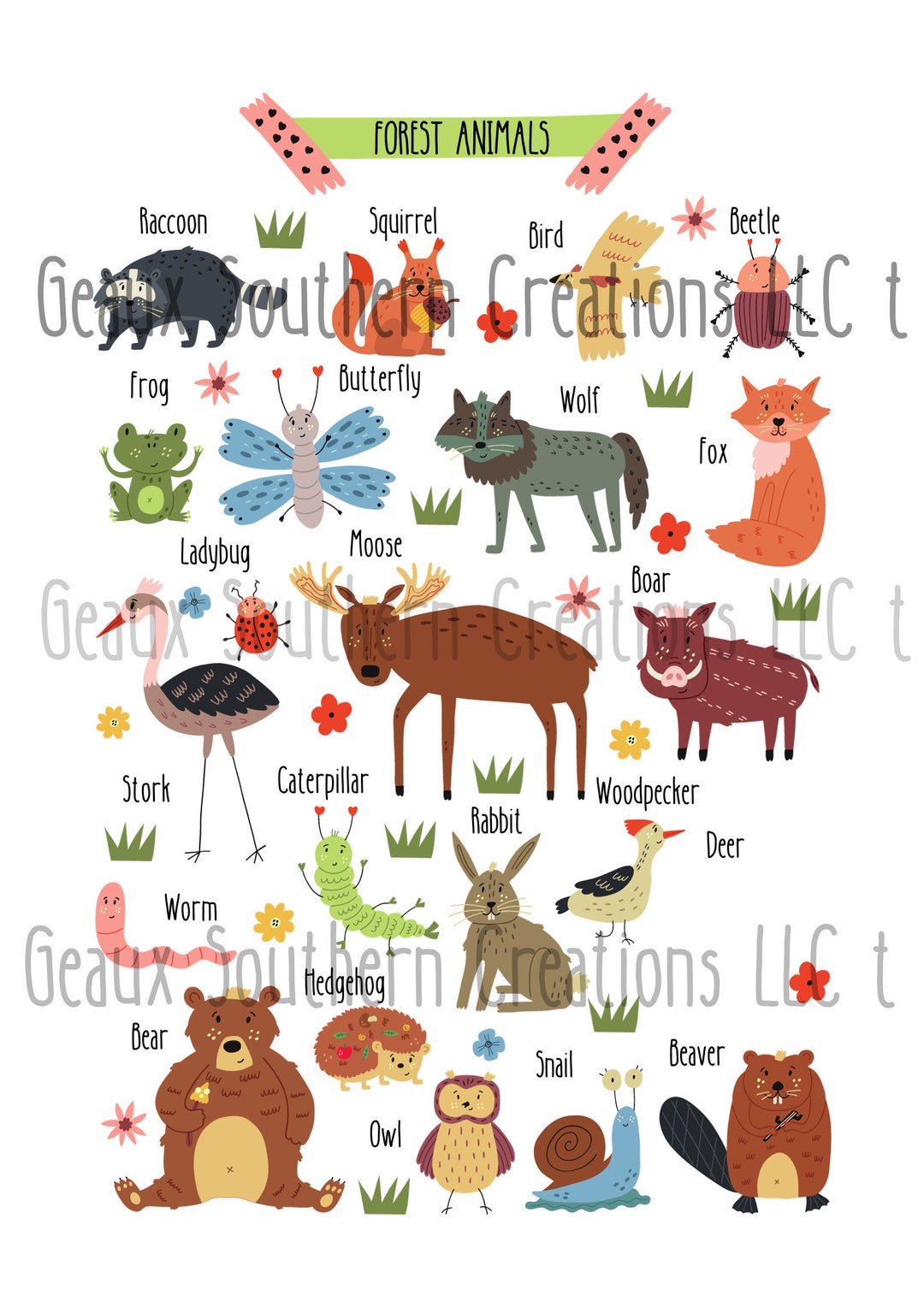 Forest Animals Nursery Poster PNG - Etsy