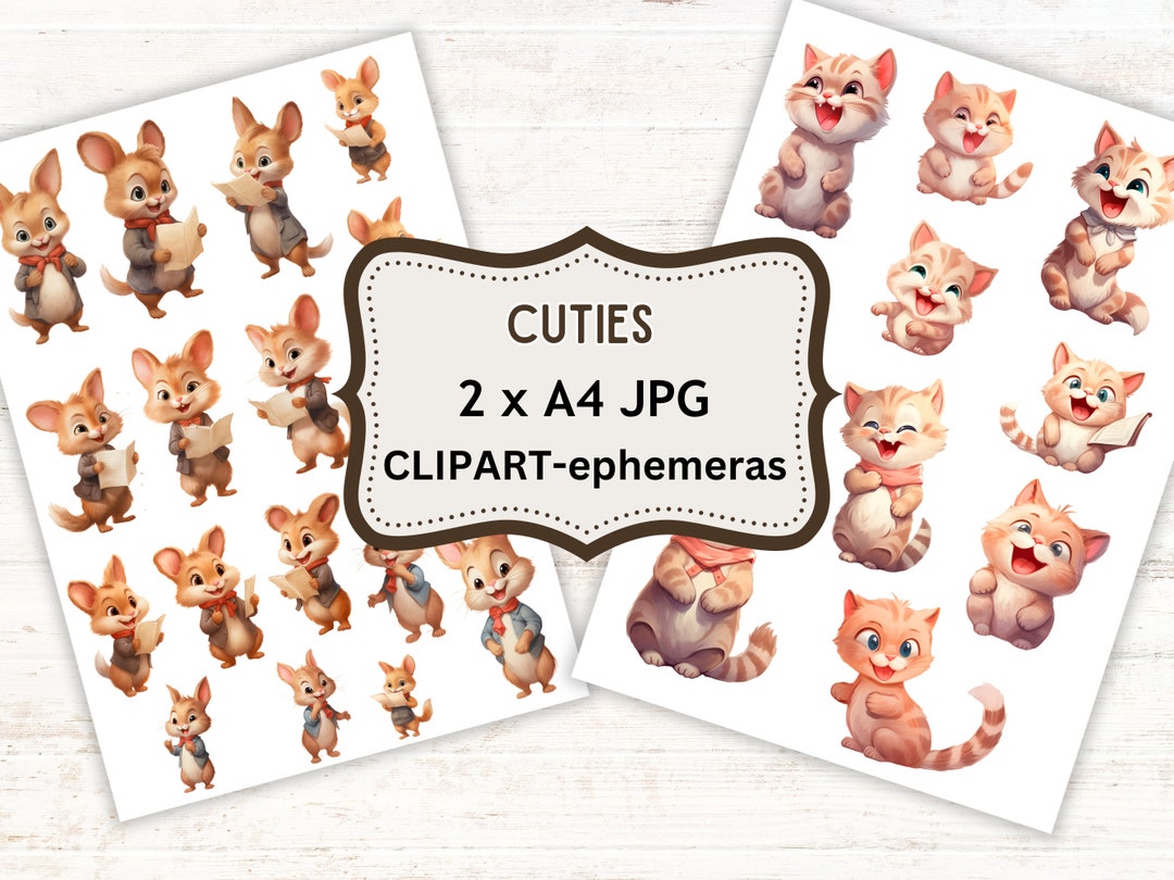 Cute Animals Clipart,fuzzycut,card Toppers, Scrapbooking, Printable ...