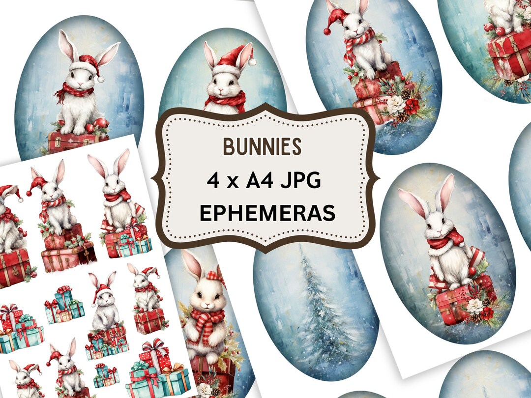 Christmas Bunny Clipart,fuzzycut,card Toppers, Scrapbook Kit, Printable ...
