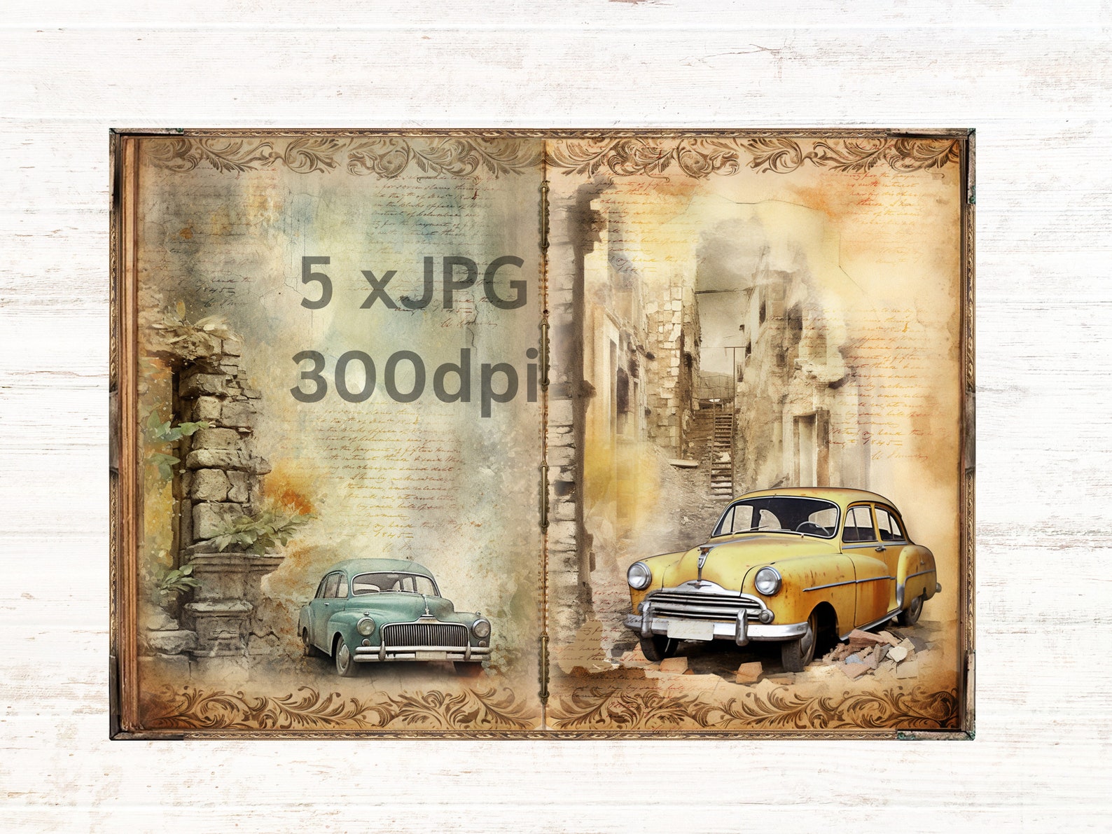 Vintage Cars Watercolor Junk Journal Pages,printable Grunge Collage ...