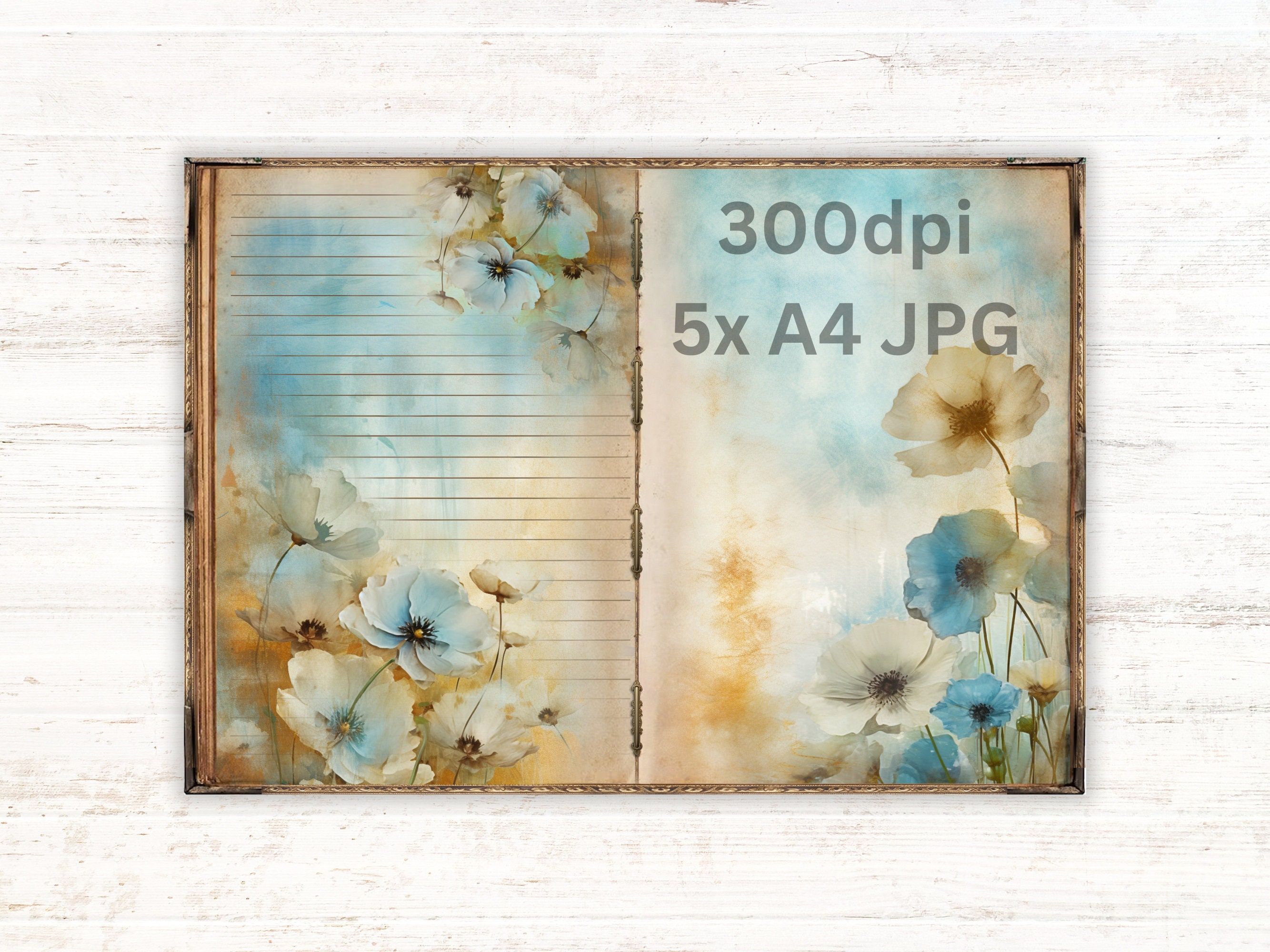 Blue Watercolor Floral Junk Journal Pagesprintable Shabby - Etsy