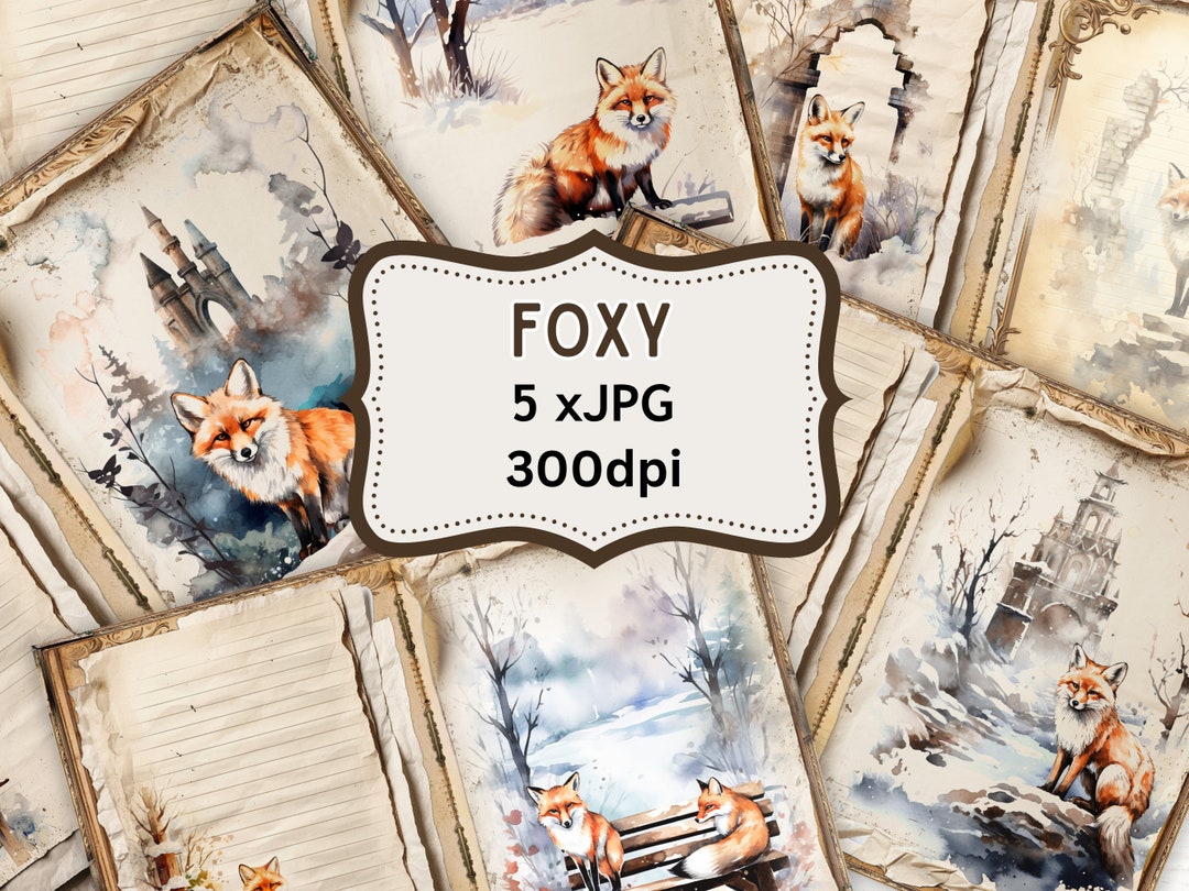 Fox Watercolor Floral Junk Journal Pages,printable Shabby Winter ...
