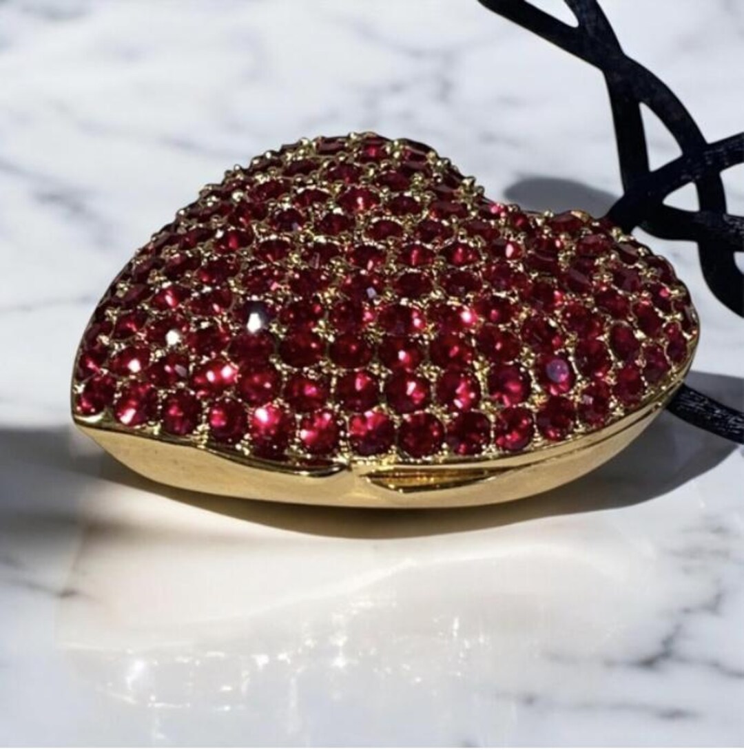 Estee Lauder Jeweled Red Heart Compact Beautiful Solid Perfume Necklace ...