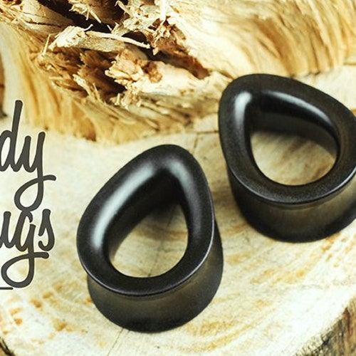 Black Tunnels Teardrop Gauges Plug Earrings Black Ear Plugs | Etsy