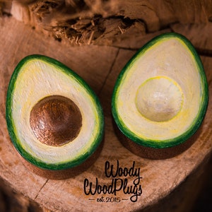 Pair of Teardrop Avocado Wood Ear Plugs, Vegan Avocado Gauges 16mm 18mm ...