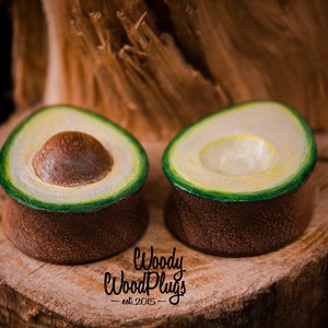 Pair of Teardrop Avocado Wood Ear Plugs, Vegan Avocado Gauges 16mm 18mm ...