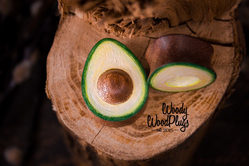 Pair of Teardrop Avocado wood ear plugs Vegan Avocado gauges | Etsy