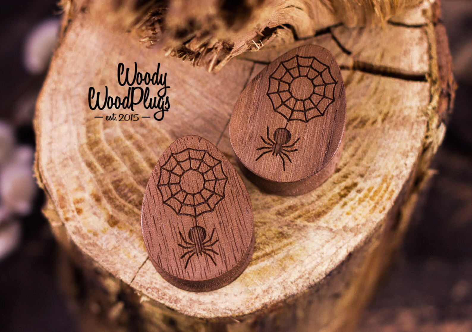 Teardrop Wood Plugs Spider Web / Dropshaped Plugs Spider / - Etsy