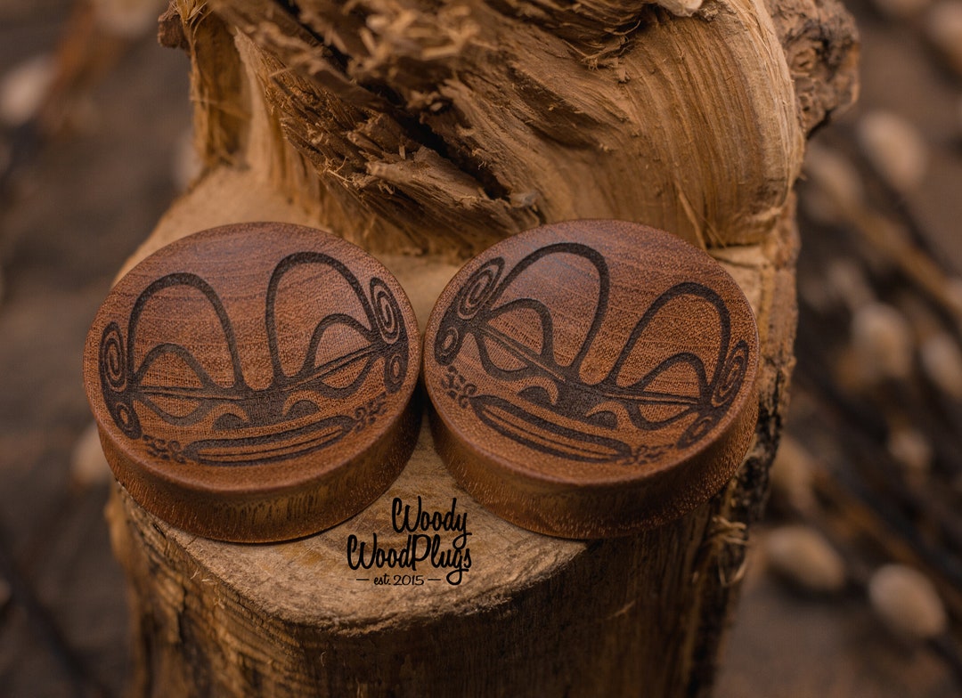 Polynesian Ear Plugs Concave Wood Plugs, Gauge Concave, Ear Gauges 18mm ...