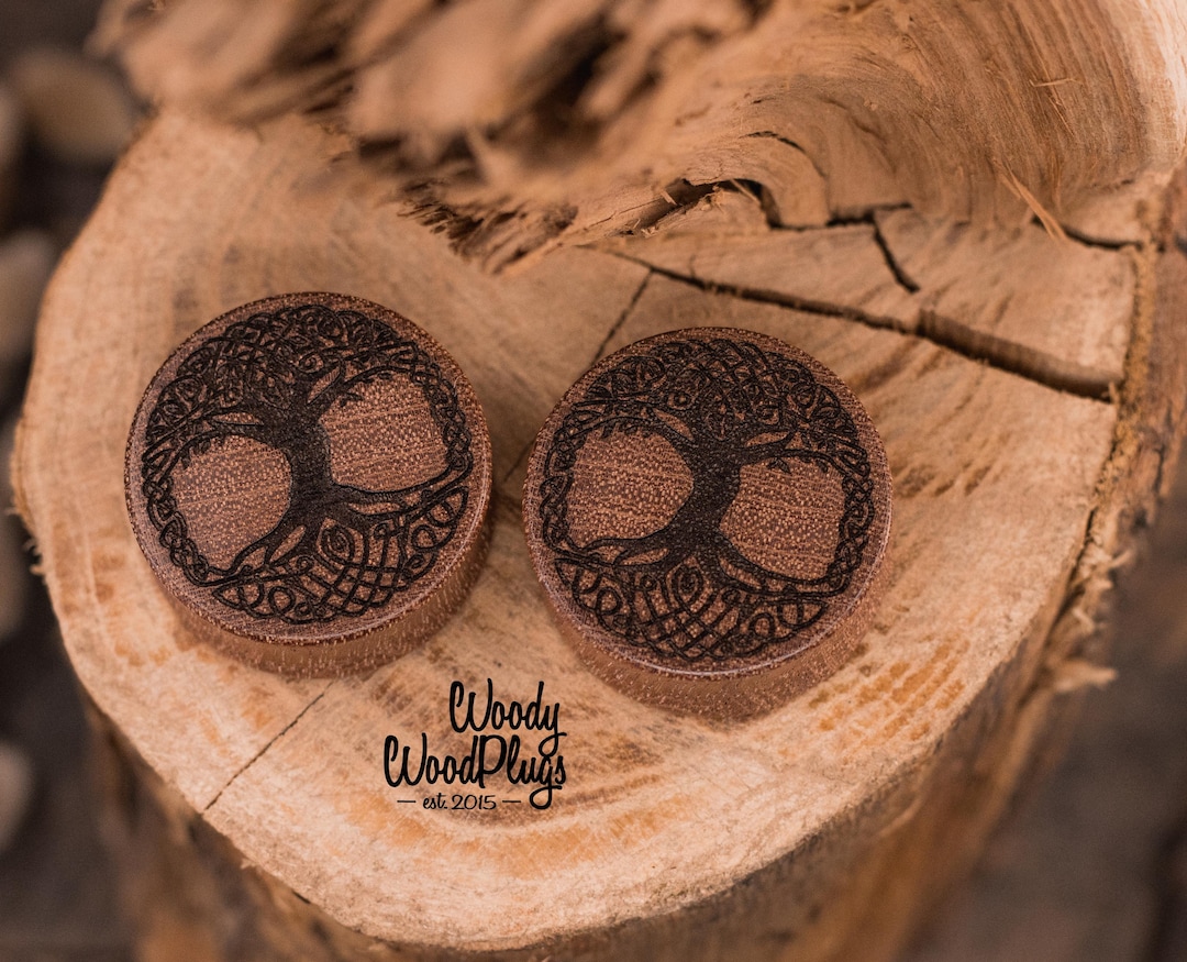 Handmade Tree of Life Ear Plugs – Sapele Wood Saddle Fit Gauges ...