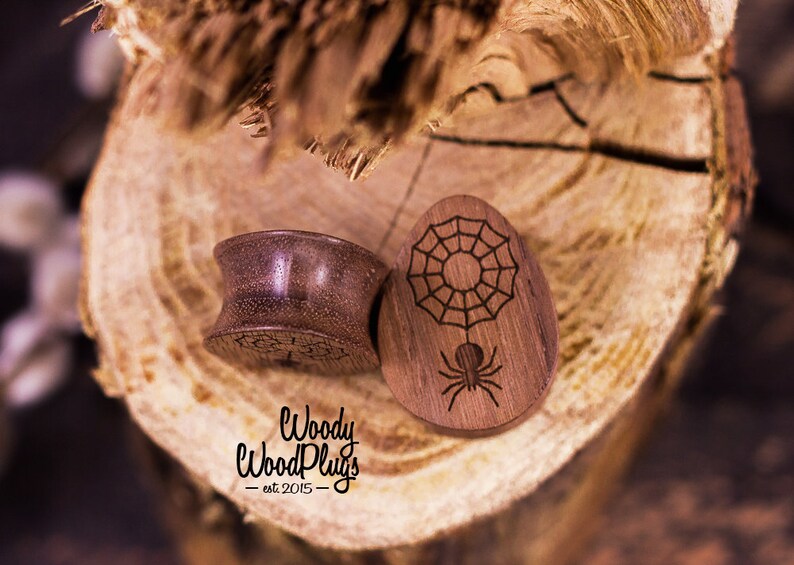 Teardrop Wood Plugs Spider Web / Dropshaped Plugs Spider / - Etsy
