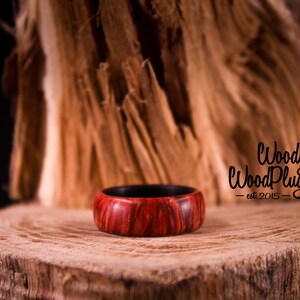 Wood Ring From Red Padauk Wood and Black Ebonite Inner Part | Wood Ring ...