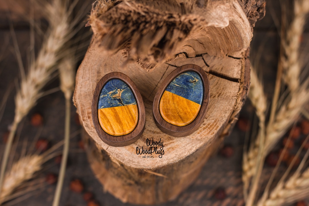 Ukraine Power Plugs, Wooden Ear Plugs With Blue/yellow Maple Enlay ...