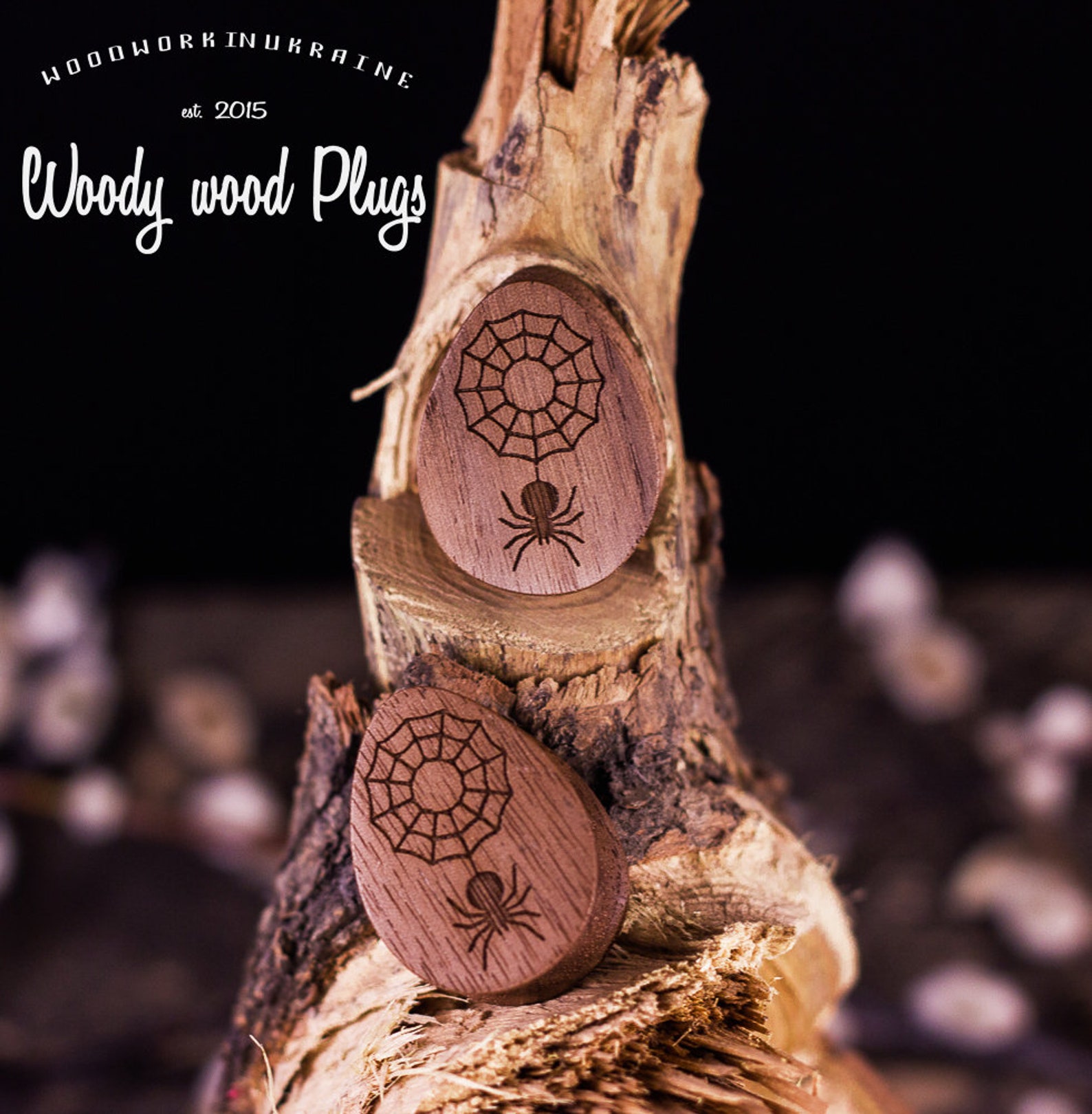 Teardrop Wood Plugs Spider Web / Dropshaped Plugs Spider / - Etsy