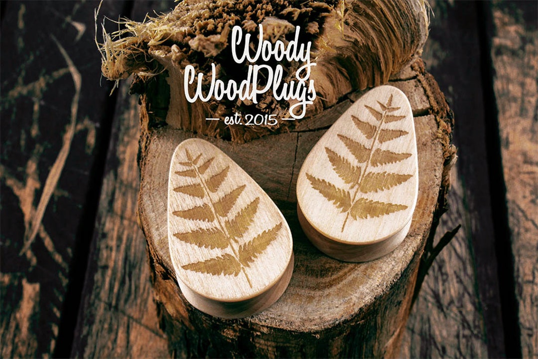 Teardrop Ear Plugs Fern - Wood Plugs - Floral Plugs - Dropshaped Plugs ...