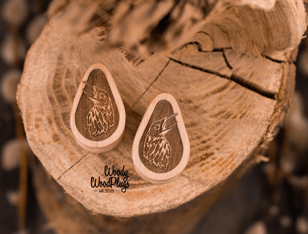 Teardrop Wood Raven Plugs Dropshaped Crow Gauges - Teardrop Gothic ...