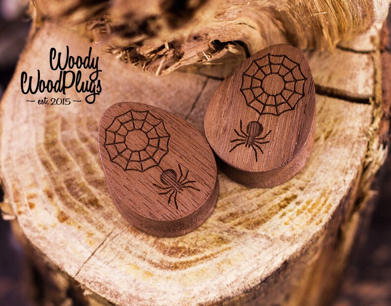 Teardrop Wood Plugs Spider Web / Dropshaped Plugs Spider / - Etsy