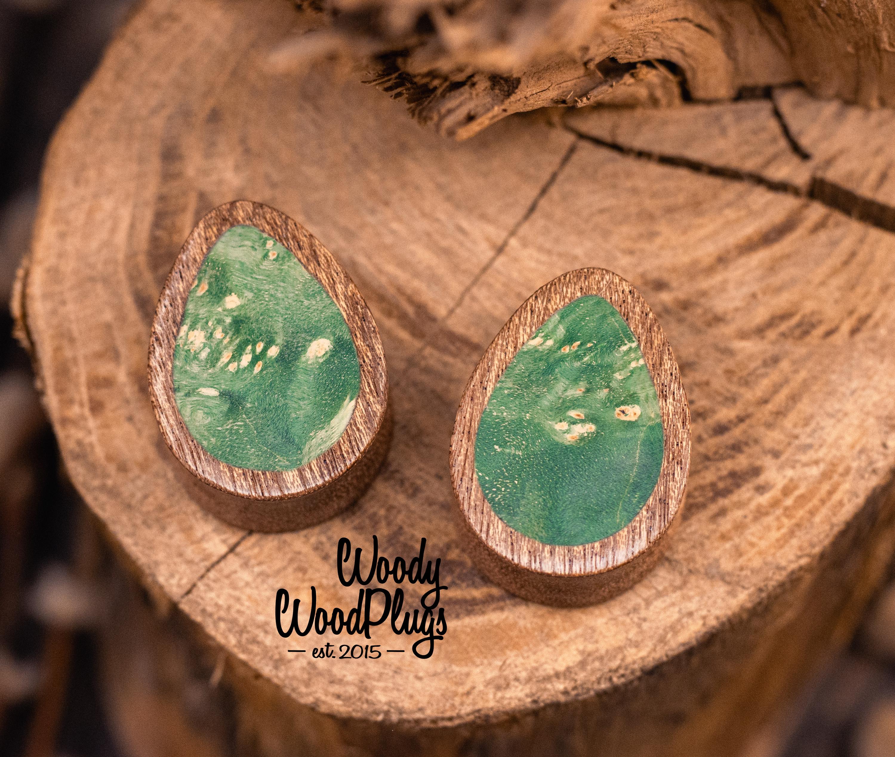 Dropshaped Plugs Green Maple Inlay / Green Plugs / Wood Teardrop Plugs ...