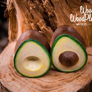 Pair of Teardrop Avocado Wood Ear Plugs, Vegan Avocado Gauges 16mm 18mm ...