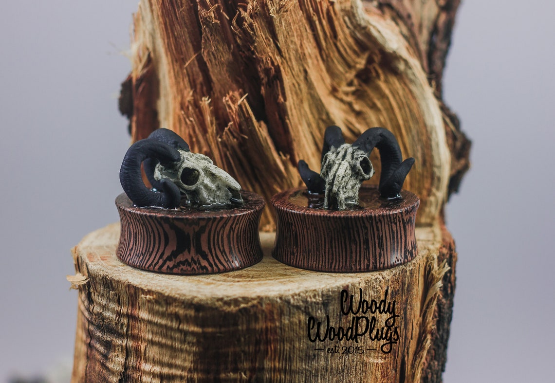 Wenge Wood Ear Plugs With Ram Skull Organic Wooden Ear | Etsy
