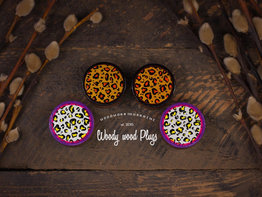 Pair of Leopard Plugs Leo Ear Gauges Safari 24mm 25mm 26mm 27mm 28mm ...