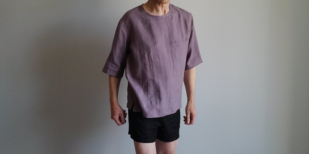 Summer Linen Shirt. Oversized Linen T-shirt in Lilac Gray - Etsy