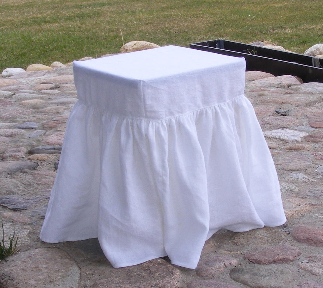 Ruffled Linen Stool Cover: Square Chair Slipcover - Etsy