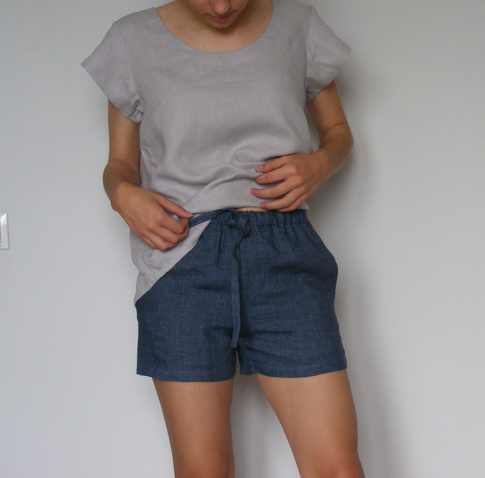 Melange Blue Linen Shorts - Etsy