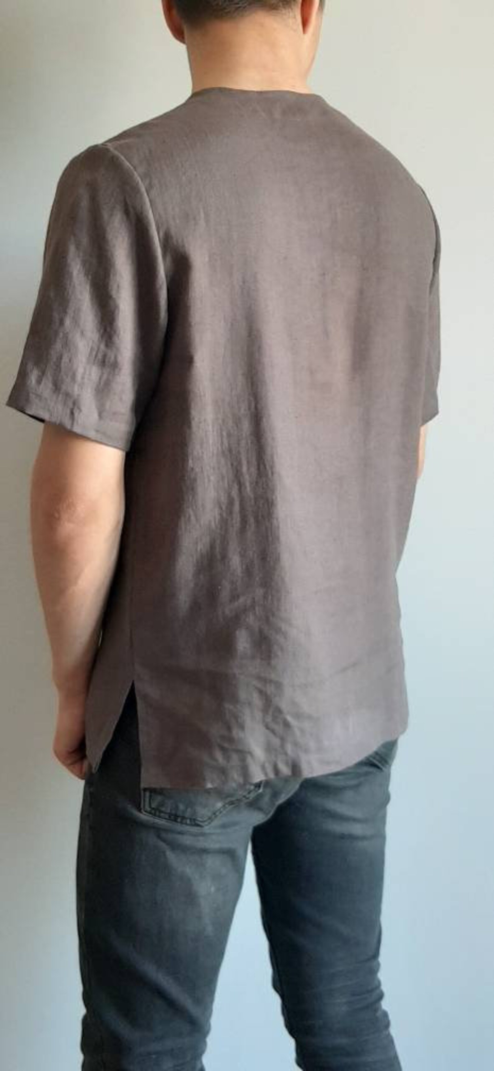 V Neck Style Casual Linen Shirt. Oversized Woven Linen T-shirt - Etsy