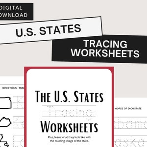 U.S. States Tracing Worksheet, Handwriting Practice Digital Download W ...