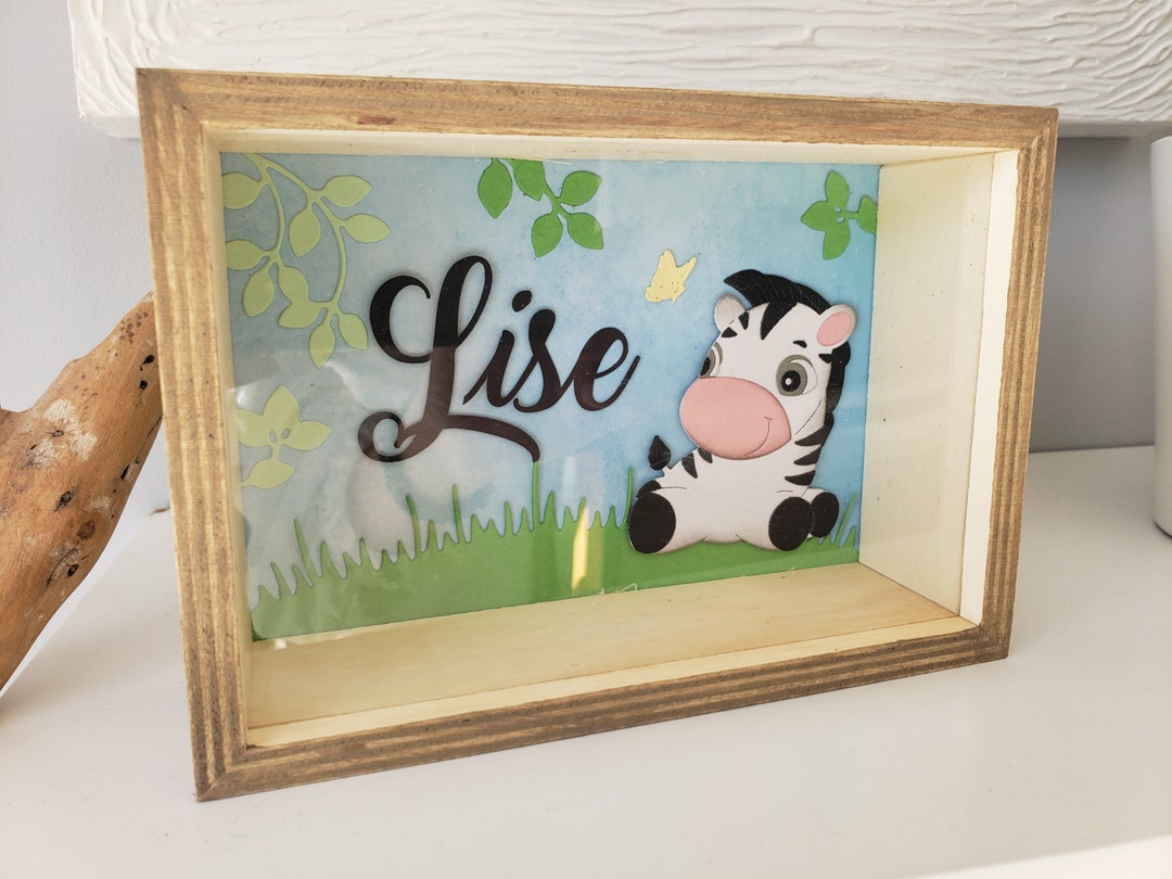 Personalized Zebra Piggy Bank, Beige Wood, Child's First Name, Birth ...