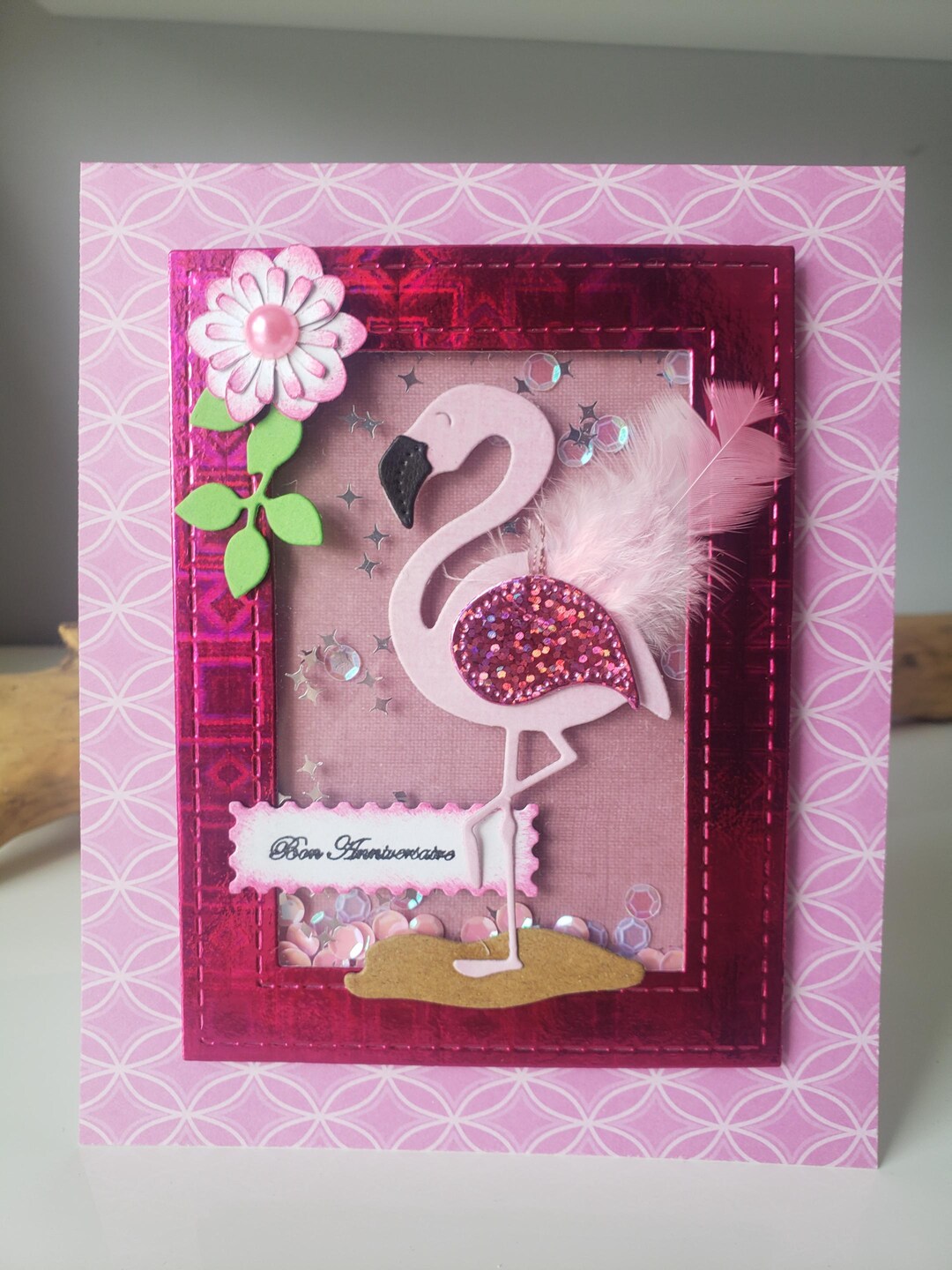 Flamingo Birthday Card, Shakeable Handmade Card, Gift for a Child, Girl ...