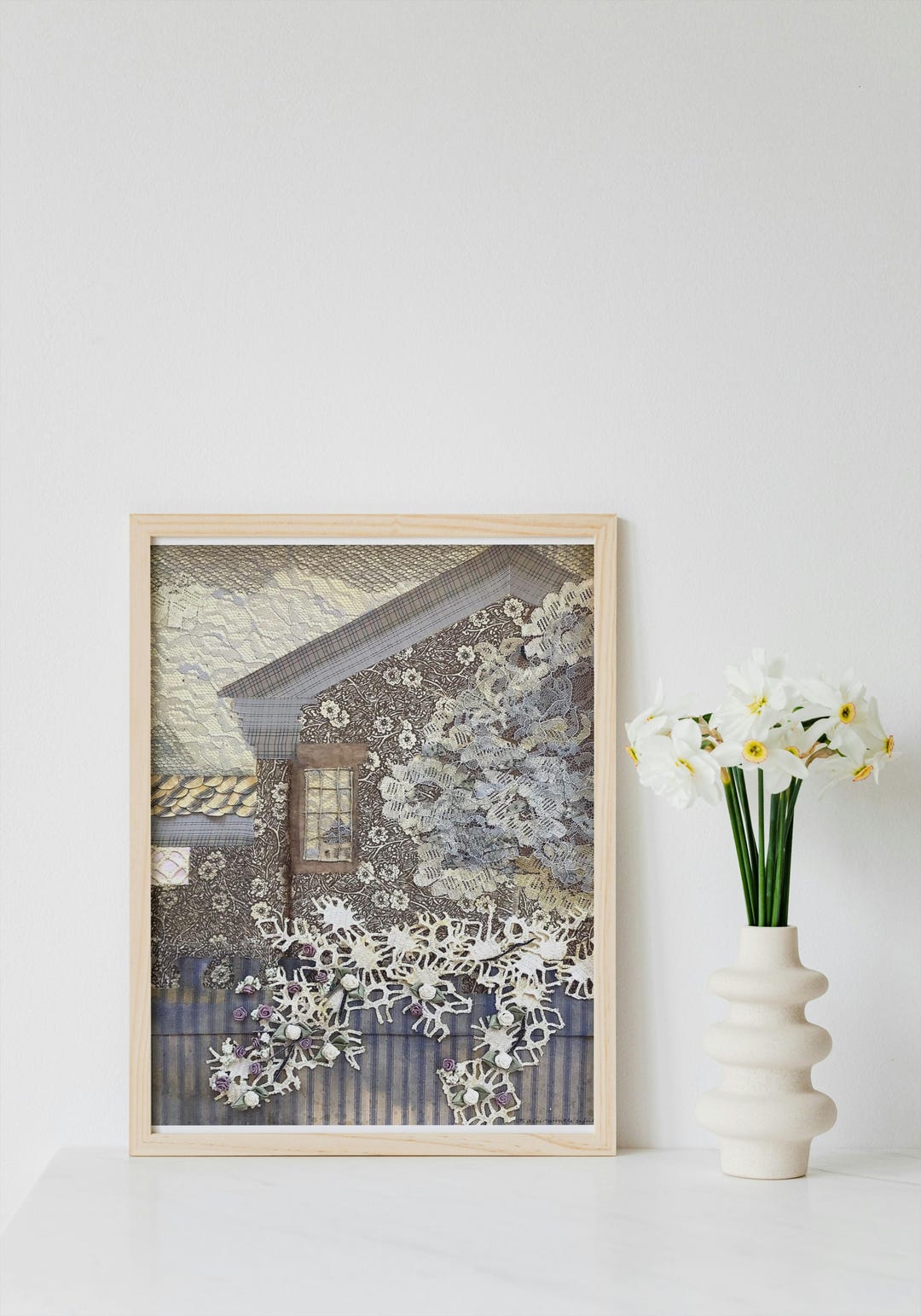 Fabric Collage Print: Stone House Romantic Landscape Canvas Wall Art - Etsy