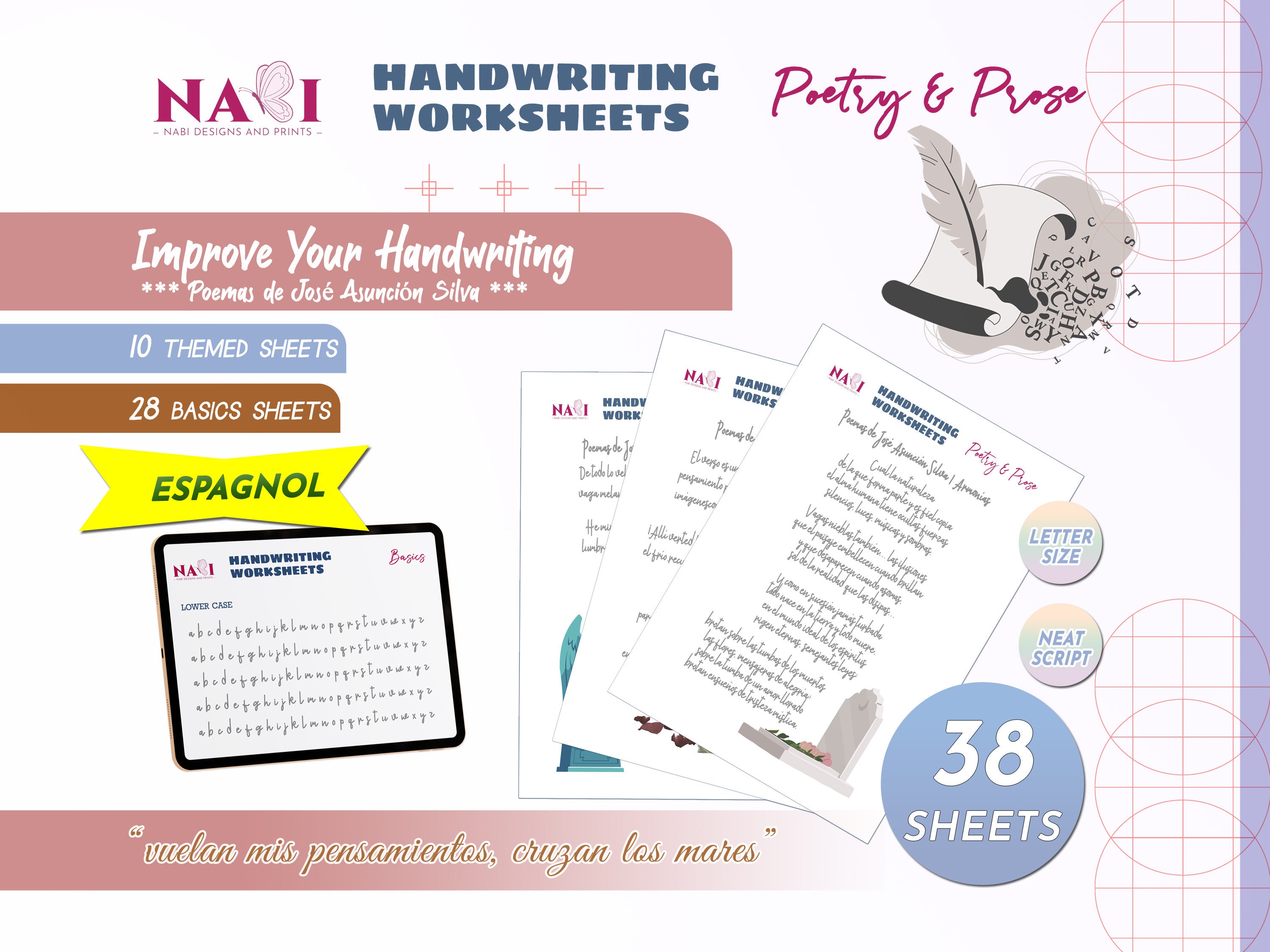 Handwriting Practice Worksheet Guides With Traceable Alphabet to ...