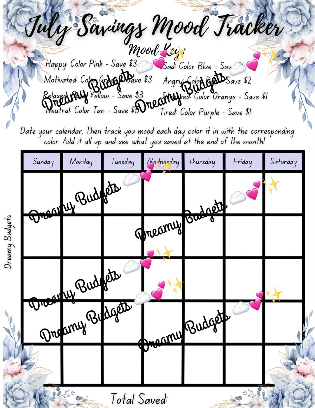 July Mood Tracker Savings Challenge - Etsy
