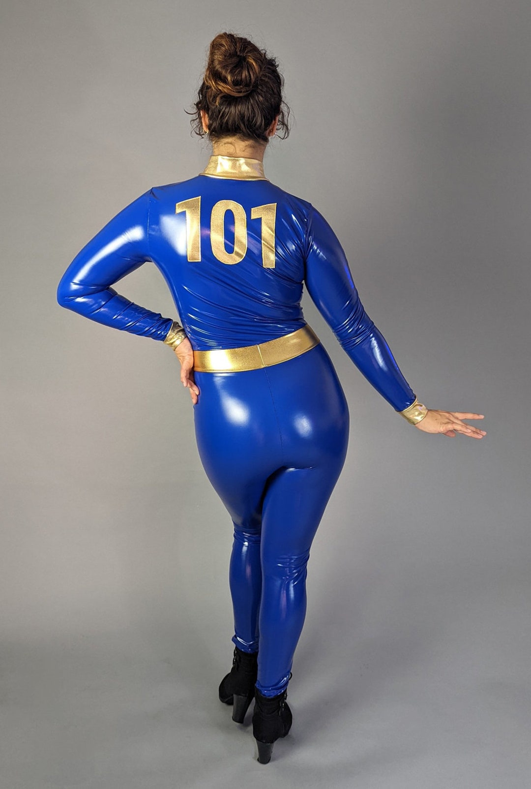 Custom Made Fallout Vault Dweller Catsuit Costume In Gloss Stretch Vinyl Etsy