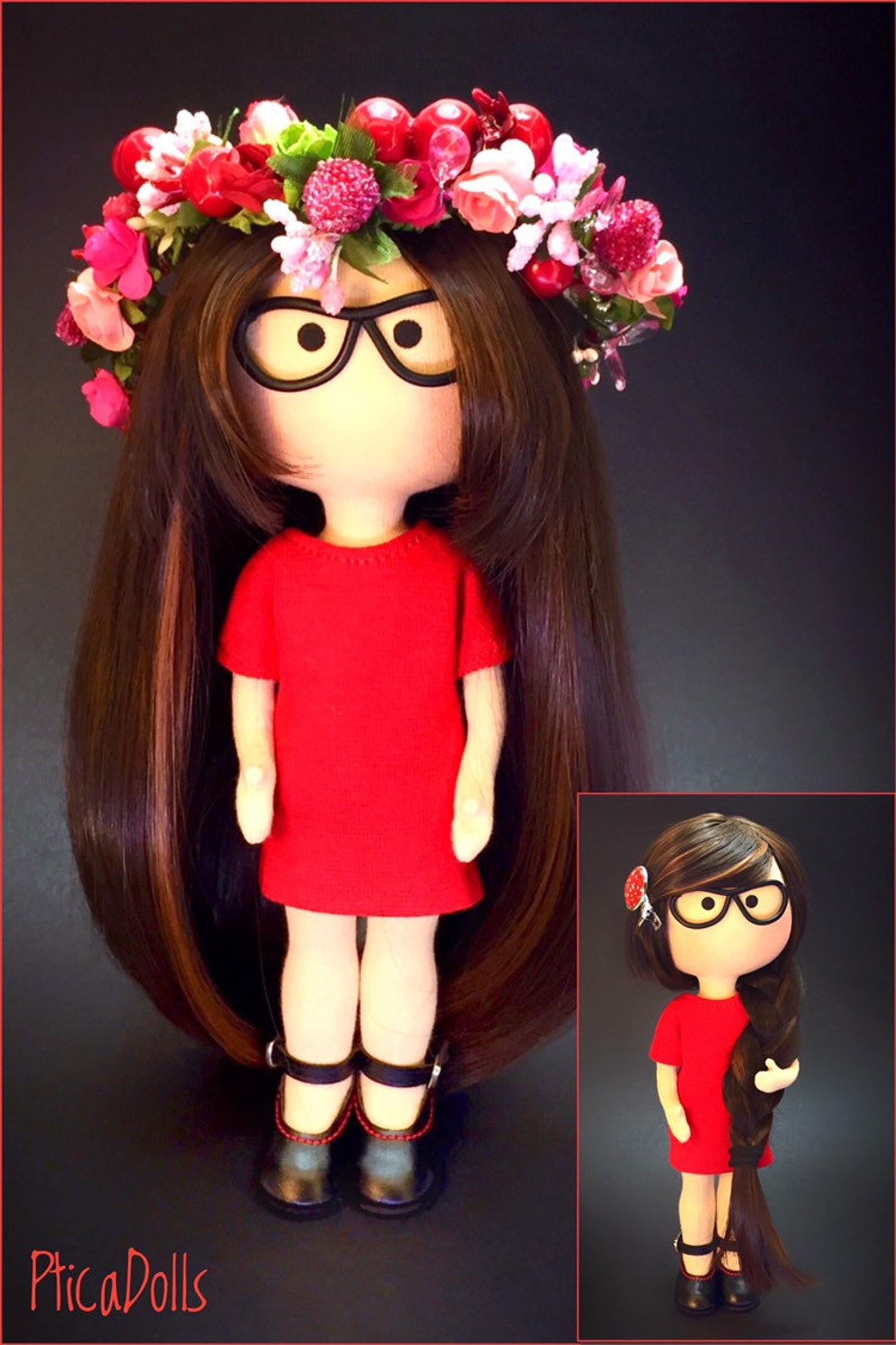 Portrait Doll in Red Dress Beautiful Cloth Brunette Doll | Etsy