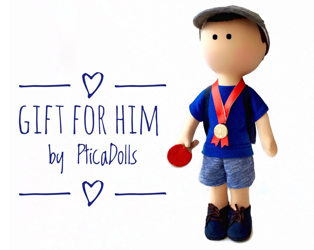 Portrait Boy Doll Cobalt Blue Table Tennis Champion Selfie Mini Me Doll ...