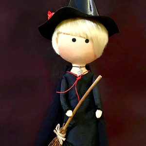 Witch Doll for Halloween Decor in Black Dress and Witch Hat Handmade ...