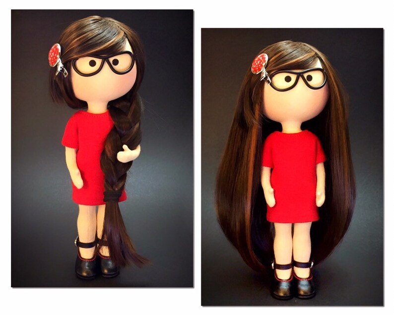 Portrait Doll in Red Dress Beautiful Cloth Brunette Doll Fabric Tilda ...