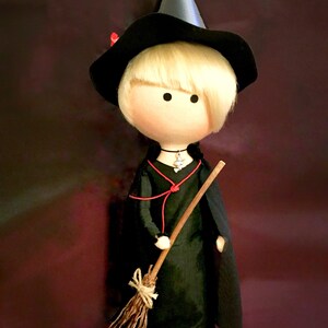 Witch Doll for Halloween Decor in Black Dress and Witch Hat Handmade ...