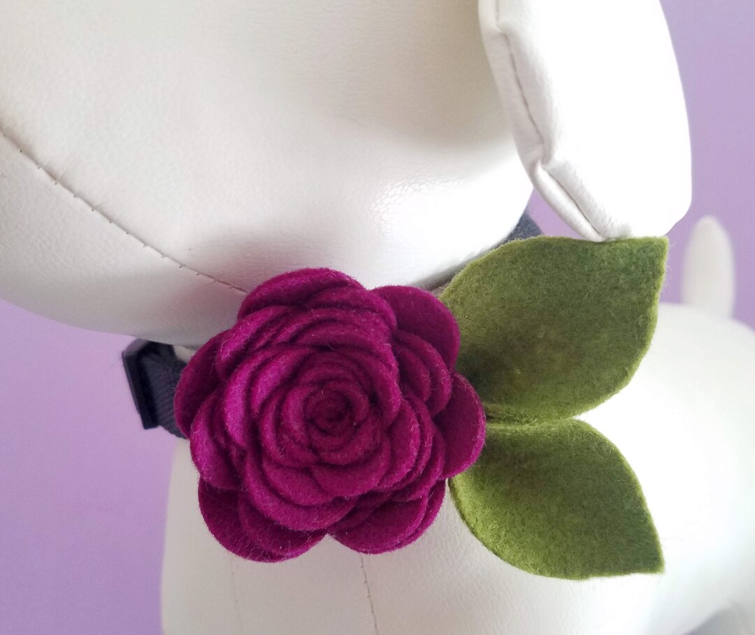 Purple Rose Wool Felt Collar Flower: Pet Wedding Accessory Custom ...