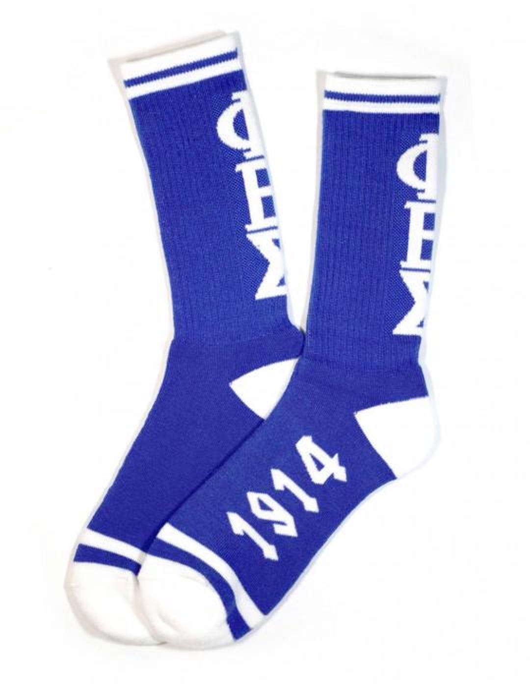 Phi Beta Sigma Socks, Blue & White Greek Letter Crew Socks, Fraternity ...