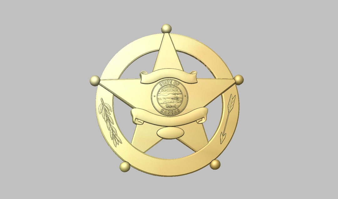 3d File CNC Model - Circle 5 Point Star Badge With Kansas Seal- Digital ...