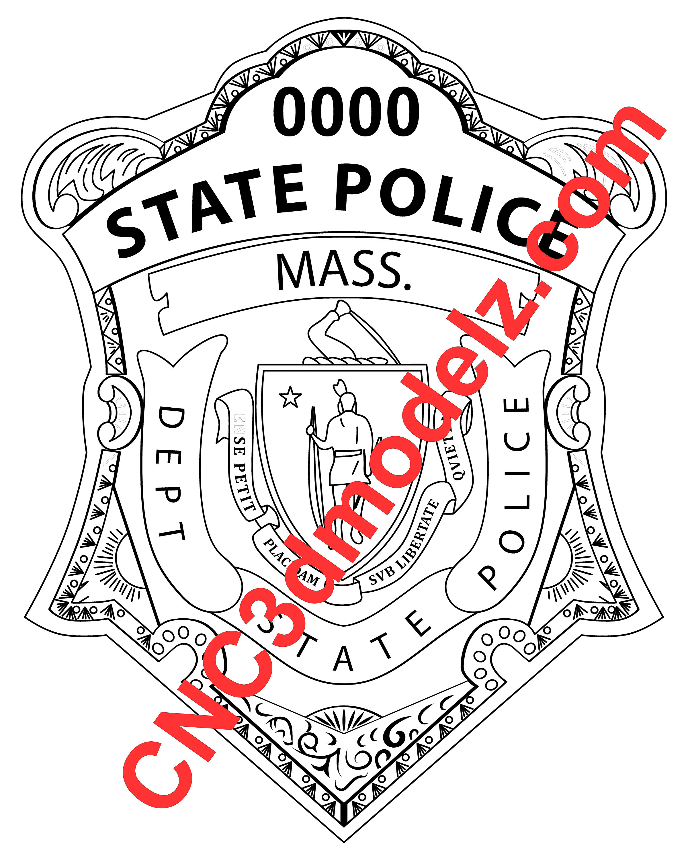 Massachusetts State Police badge vector DXF AI and SVG file | Etsy