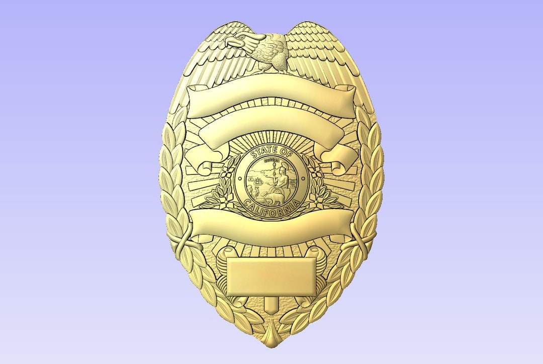 Badge Type 61 With Califorina State Seal Floral Center - 3d File CNC Model - Police- Digital ...